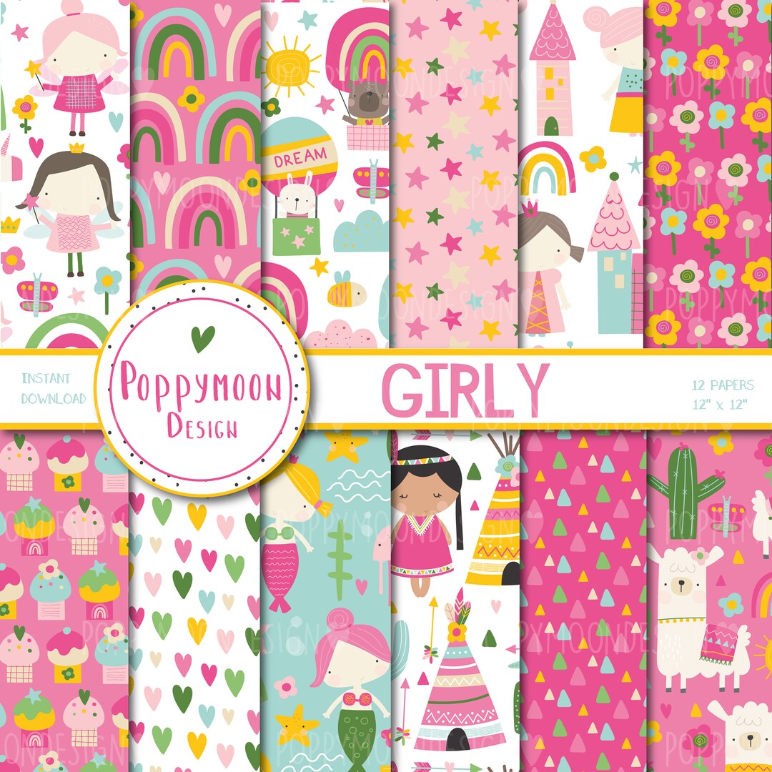 Girly, Girls Pink Pattern, Printable Digital Paper Pack - Etsy