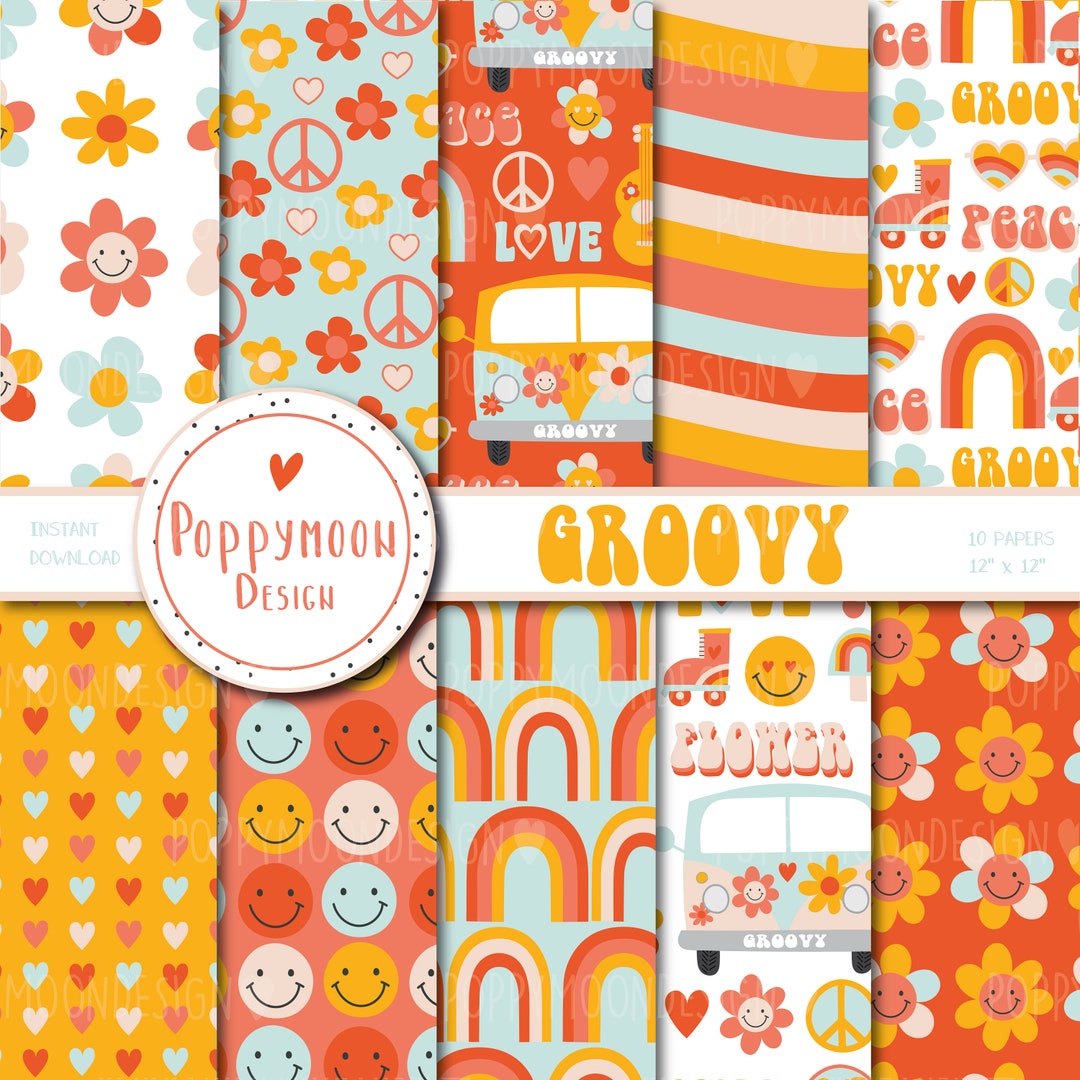 Groovy, Retro, Flower Power Patterns, Printable Digital Paper Pack - Etsy