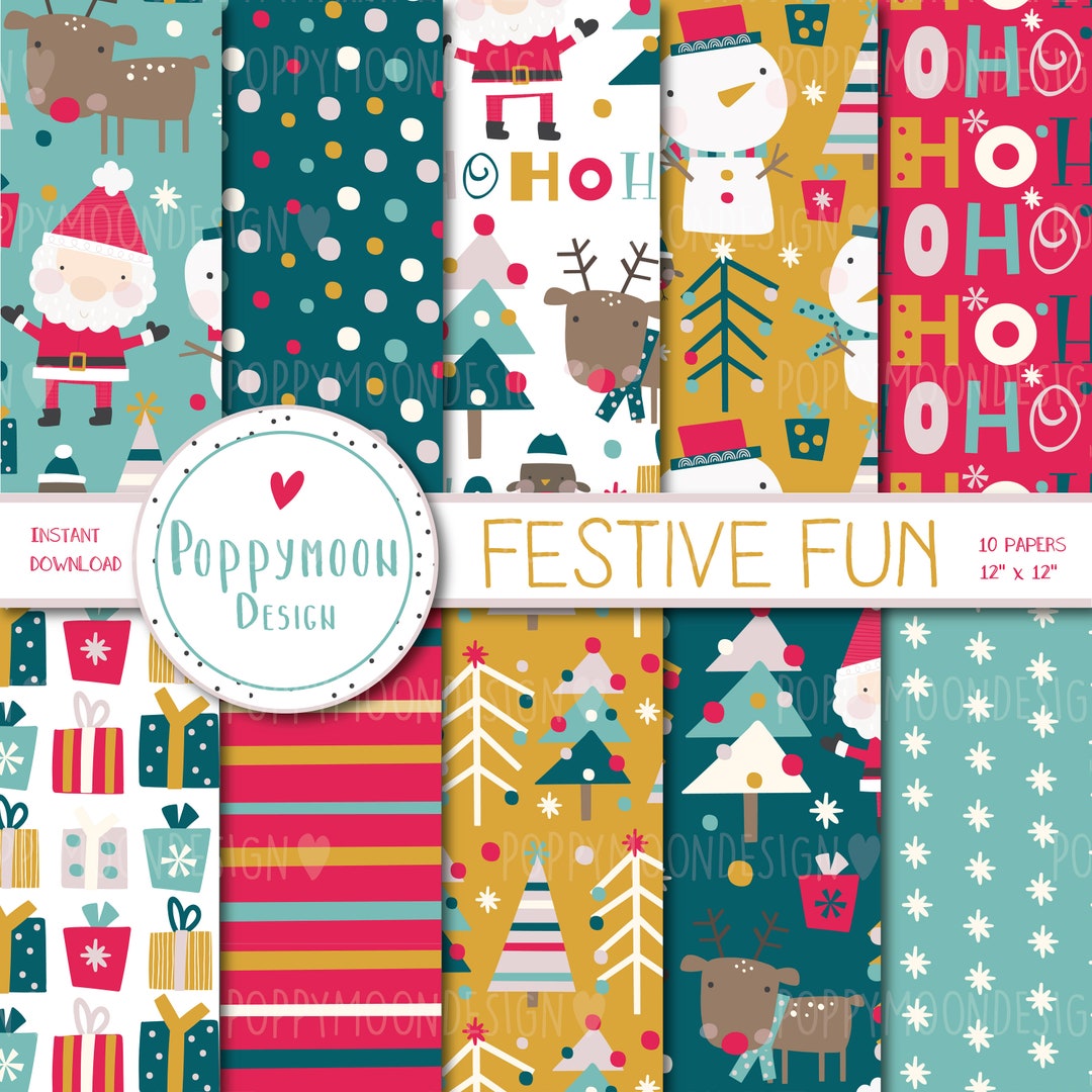 Festive Fun, Christmas Patterns, Digital Paper Set - Etsy