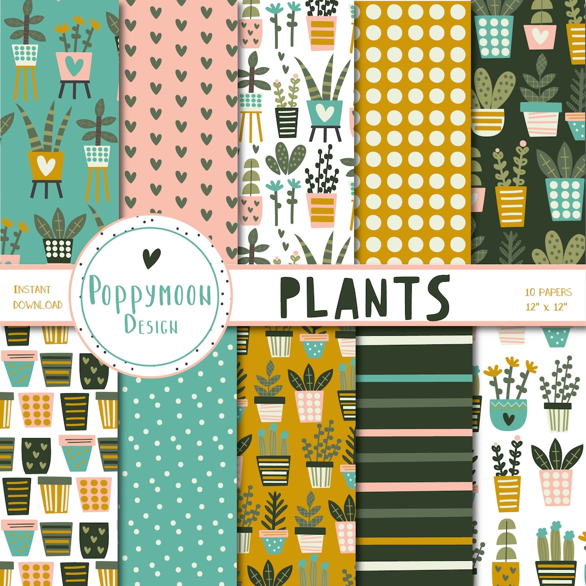 Plants Patterns House Plants Botanical Digital Paper Pack - Etsy UK