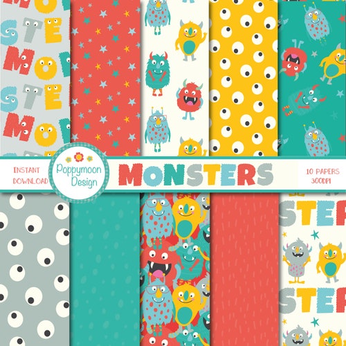 Monsters Printable Digital Paper Pack - Etsy