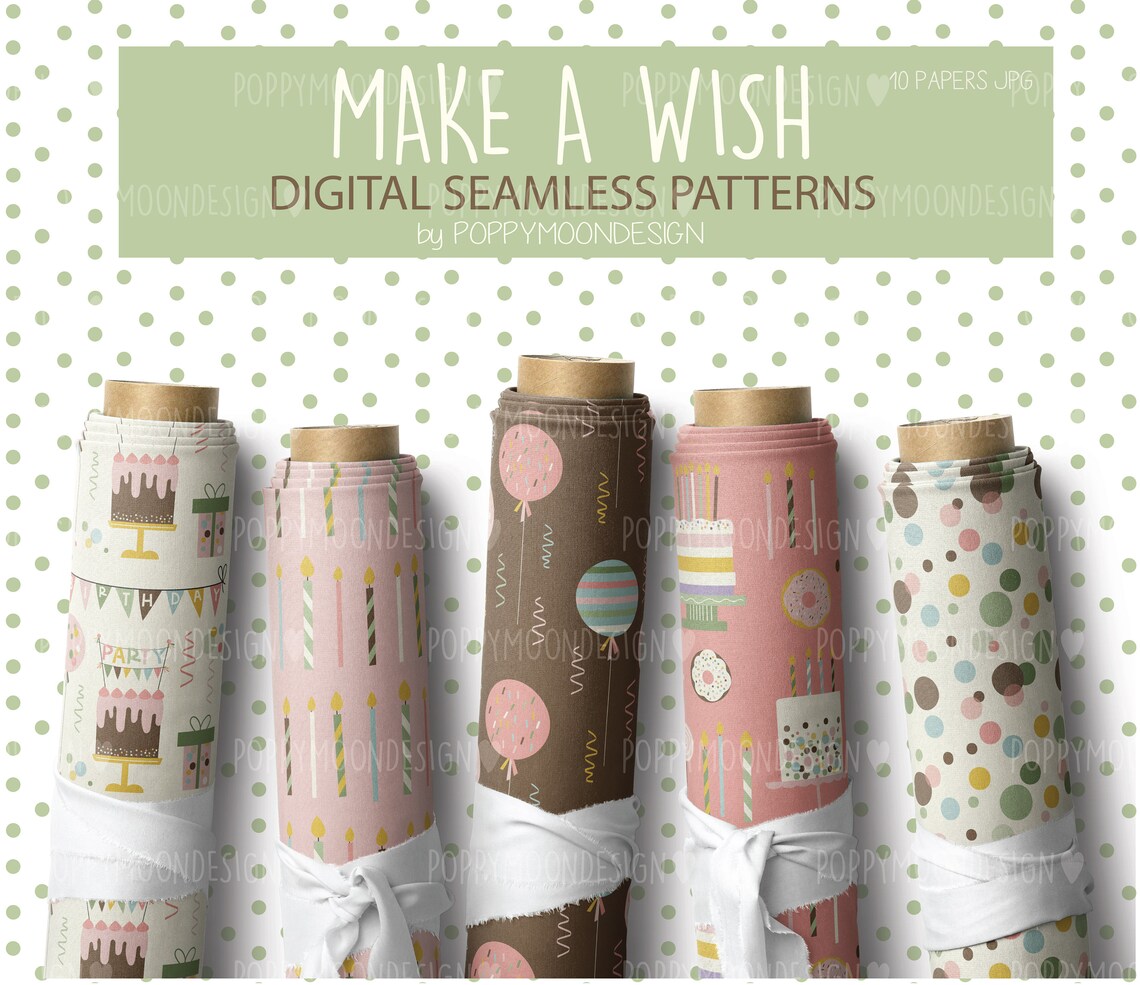 Make a Wish, Birthday Patterns, Printable Seamless Digital Paper Pack ...