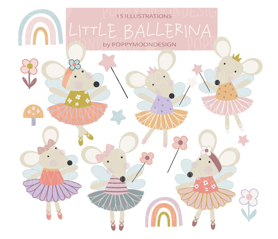 Dainty Ballet Mice: Digital Clipart Set With Flowers and Rainbows. - Etsy