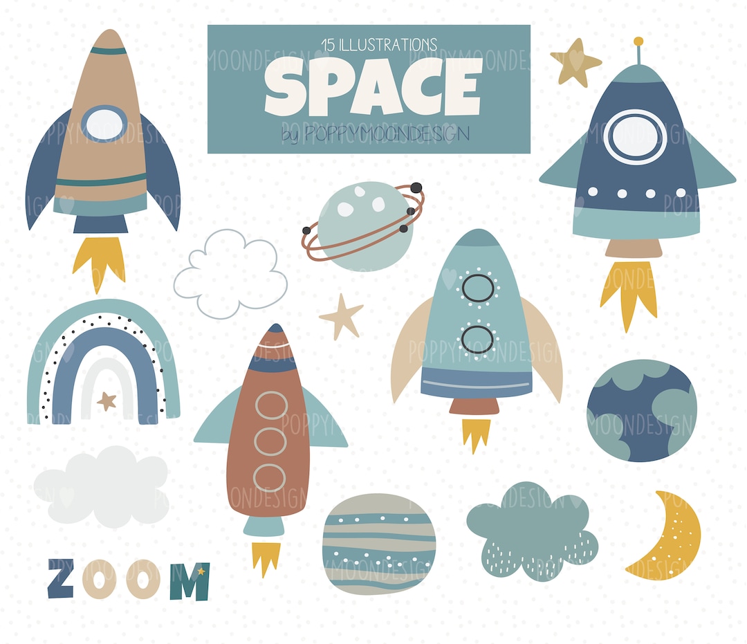 Space, Rockets, Planets , Printable Digital Clipart Set - Etsy