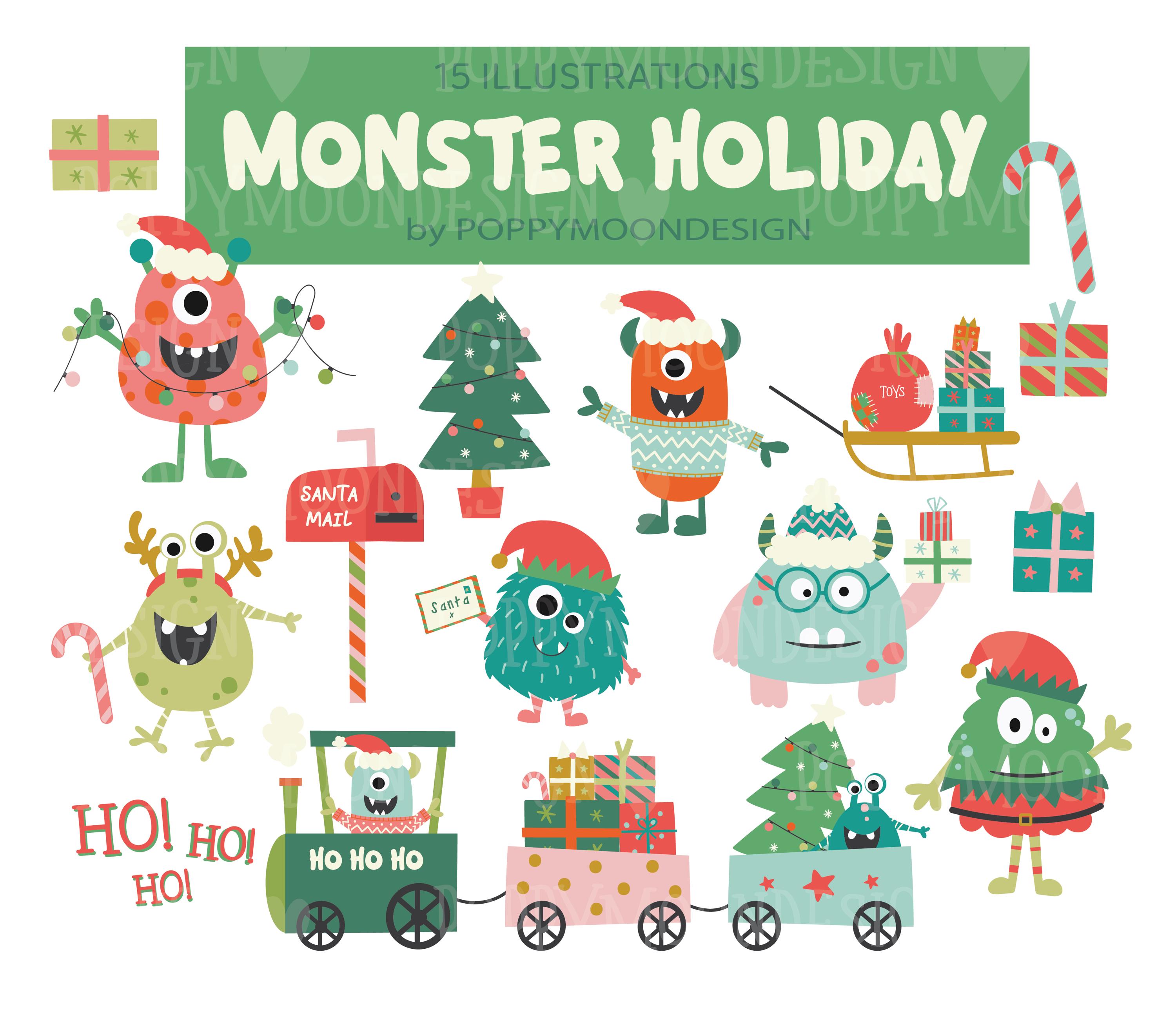 Whimsical Christmas Monsters Clipart Collection - Fun and Colourful ...