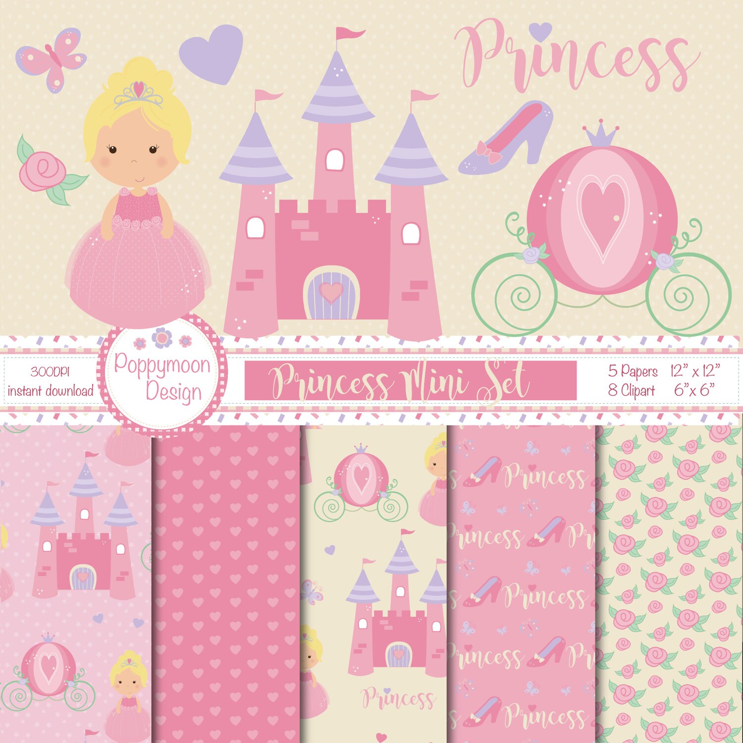 Princess Mini Set Printable Digital Clipart and Paper Pack. - Etsy