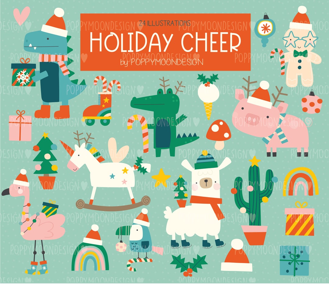 Holiday Cheer, Festive Characters Illustration, Digital Printable ...