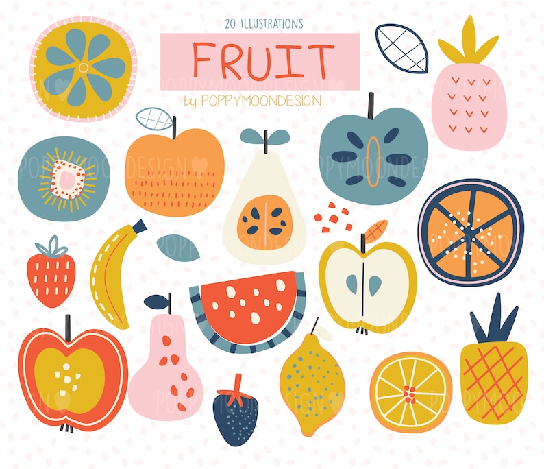 Fruit Assorted Fruits Digital Clip Art Set - Etsy
