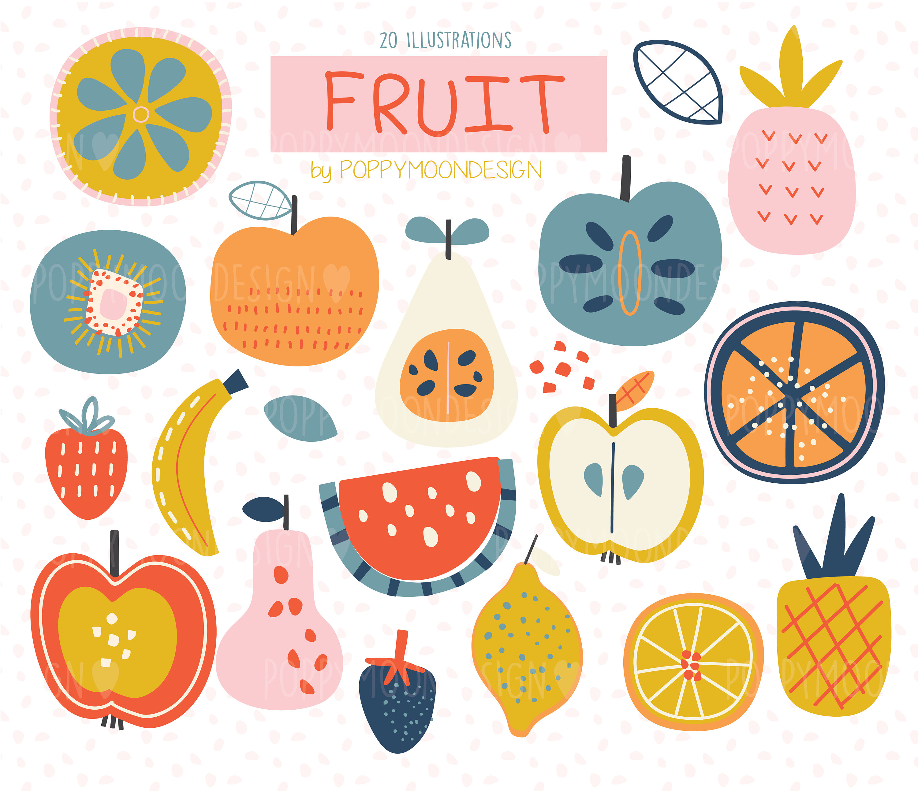 Fruit Assorted Fruits Digital Clip Art Set - Etsy