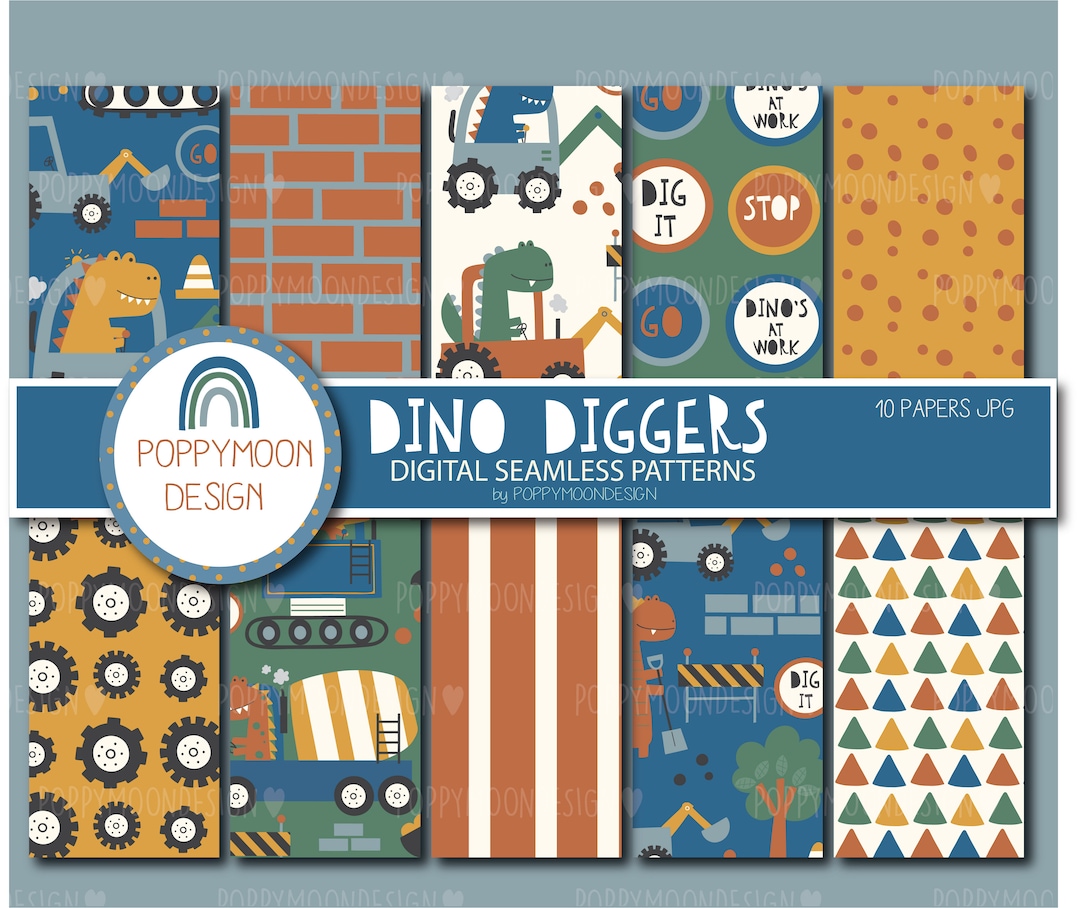 Dino Diggers, Dinosaur, Printable Seamless Digital Paper Pack - Etsy