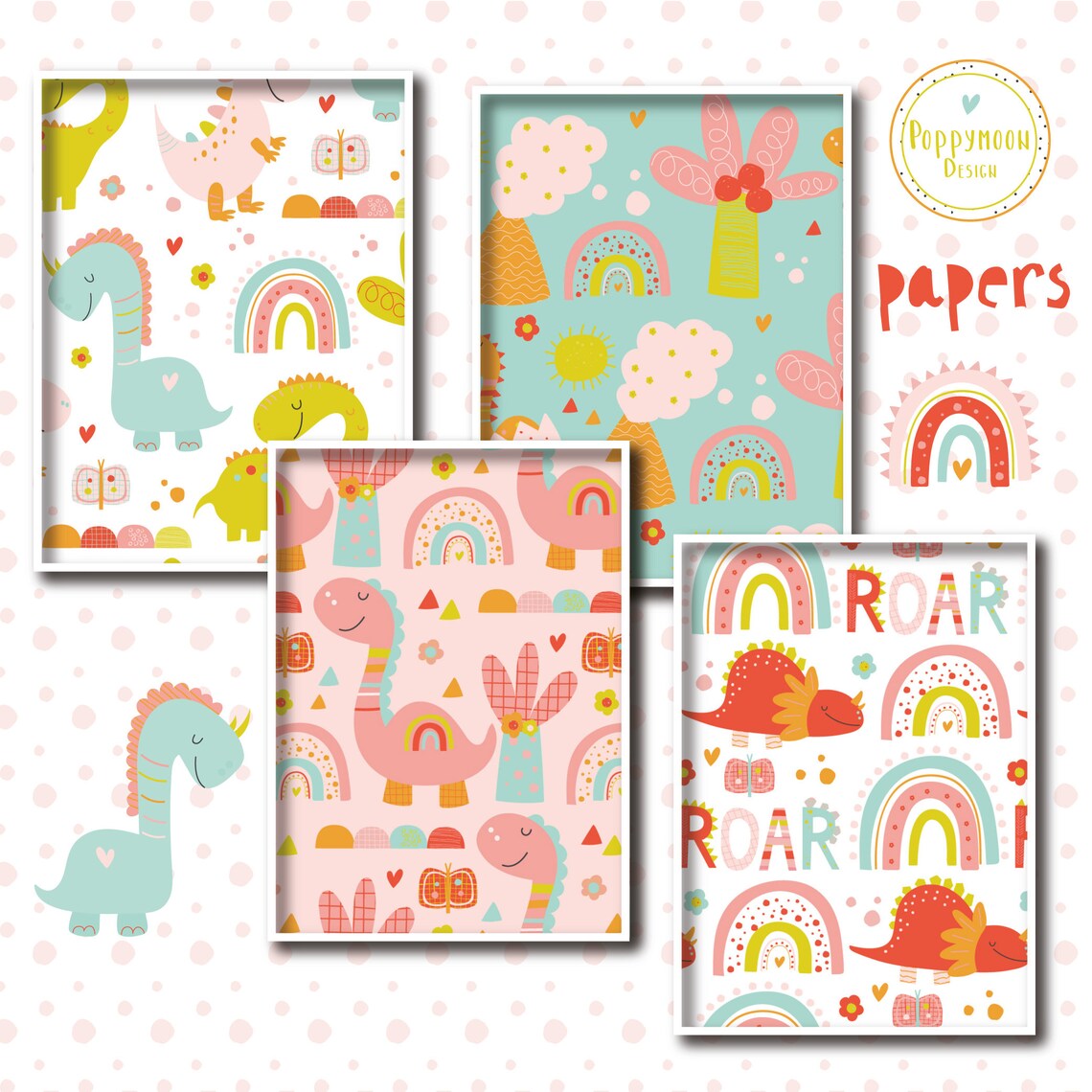 Sweet Dino Dinosaurs Printable Digital Paper Pack - Etsy