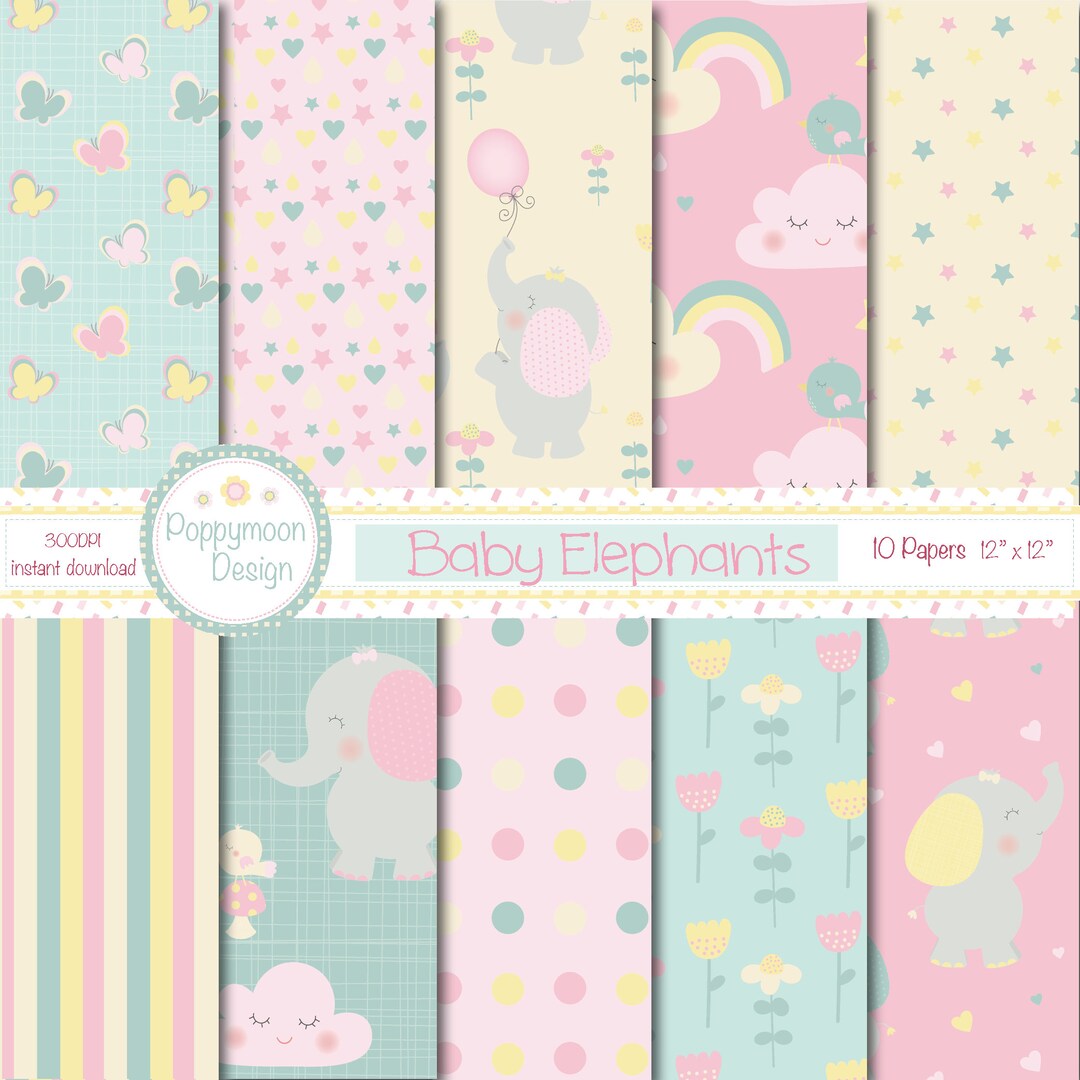 Baby Elephants, Digital Paper Pack - Etsy