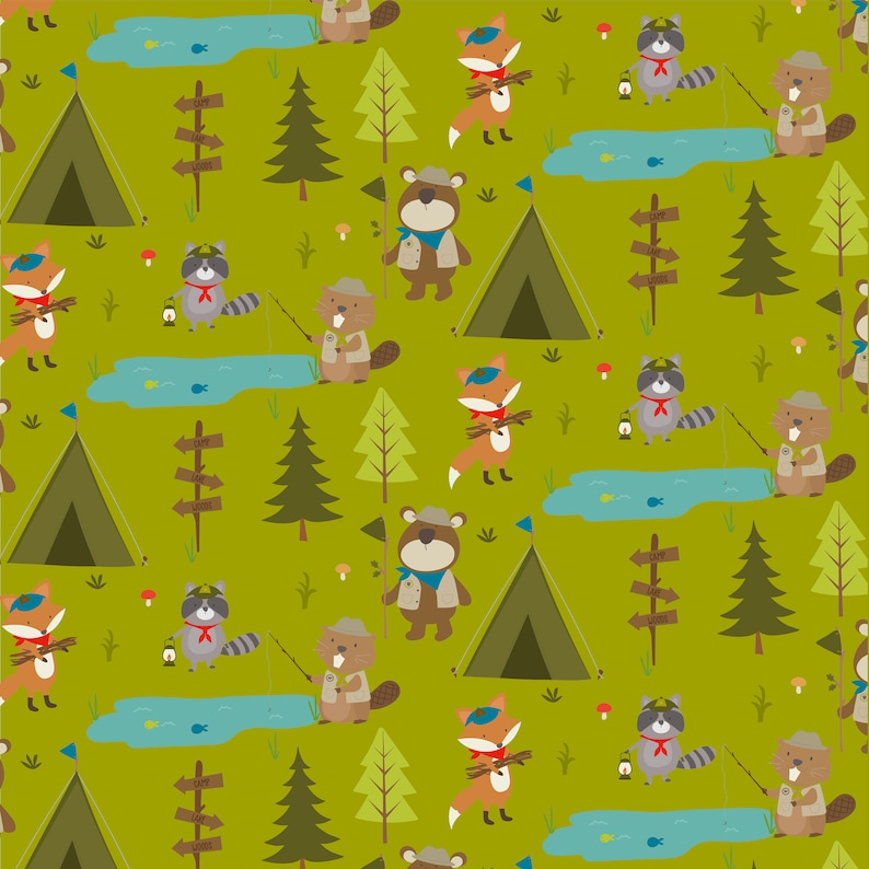 Scout Camp Paper, Woodland Animals, Scouts , Printable Digital Paper ...