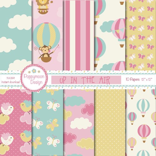 Up in the Air Girls Air Balloons Printable Digital Paper - Etsy