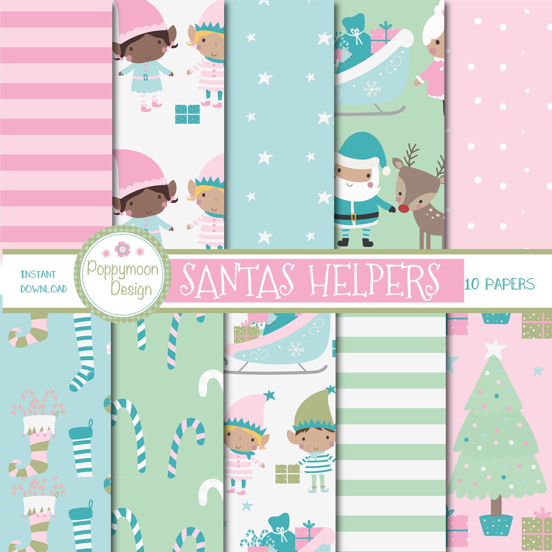 Santas Helpers, Elves, Santa, Printable Digital Paper Pack - Etsy