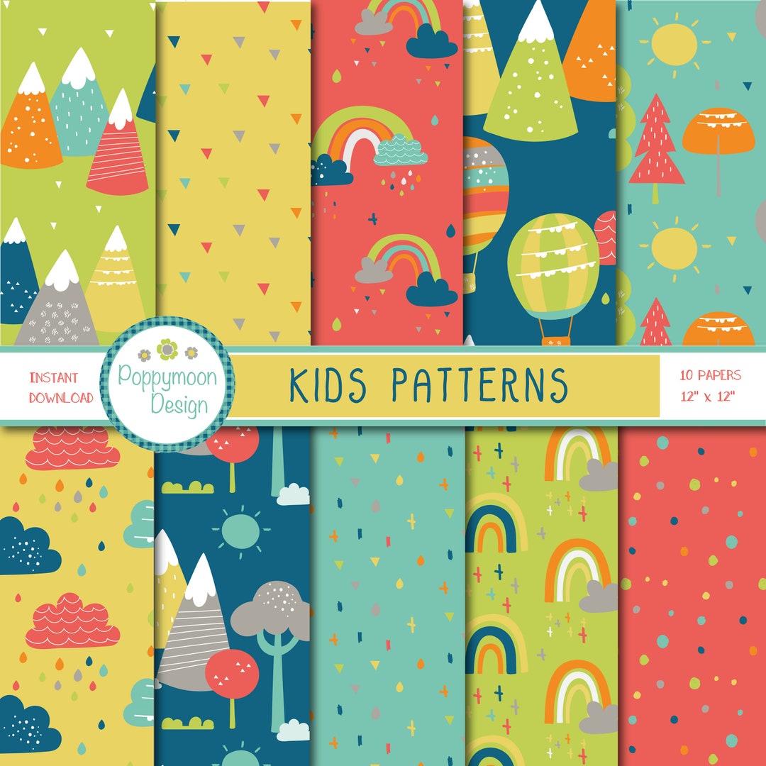 Kids Patterns, Colourful, Fun, Digital Paper Pack, Scrapbook Paper - Etsy