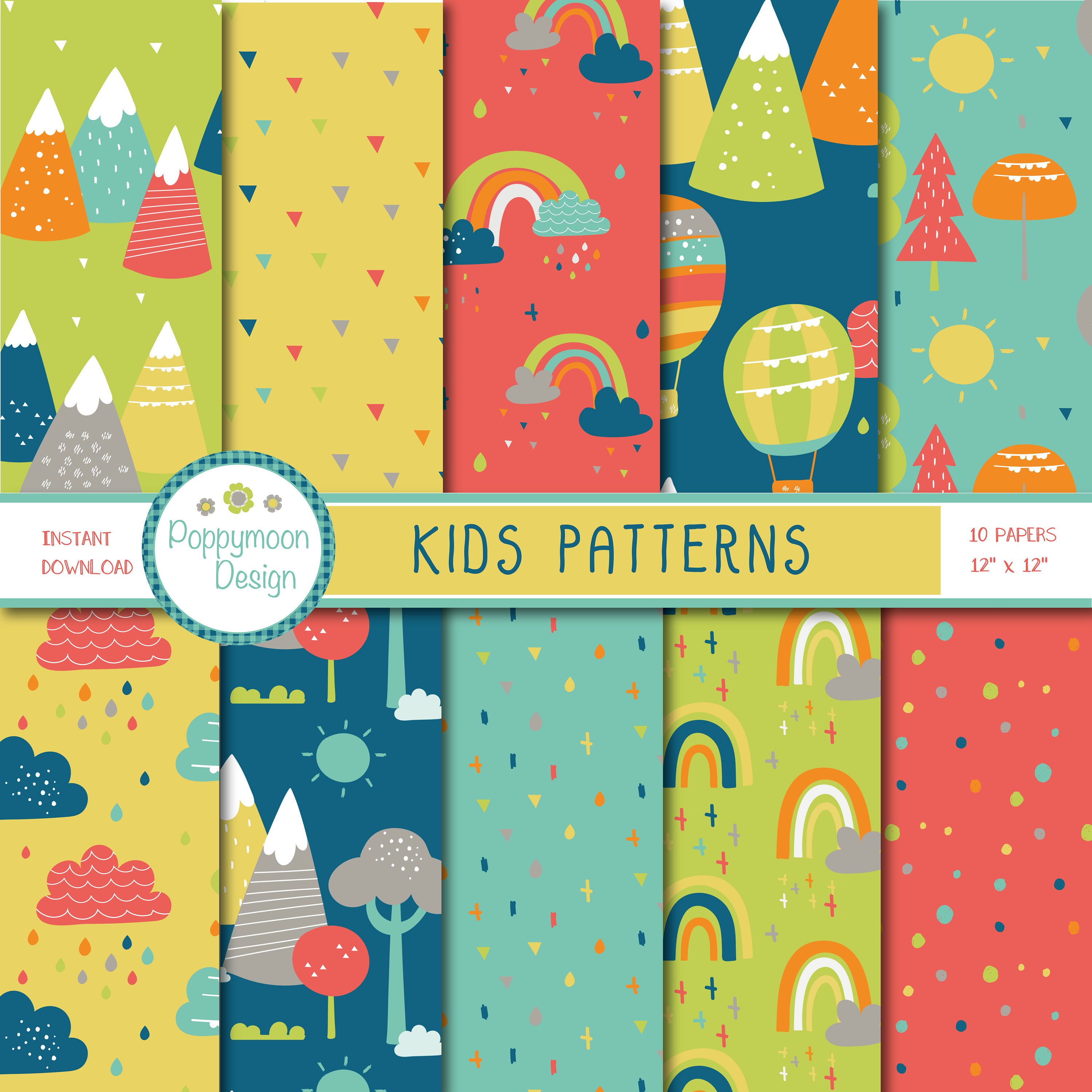 Kids Patterns Colourful Fun Digital Paper Pack Scrapbook - Etsy