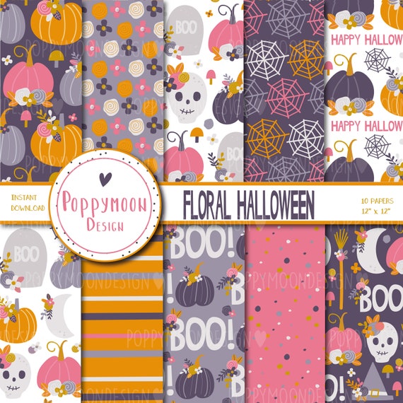 Floral Halloween Spooky Holiday Printable Digital Paper - Etsy