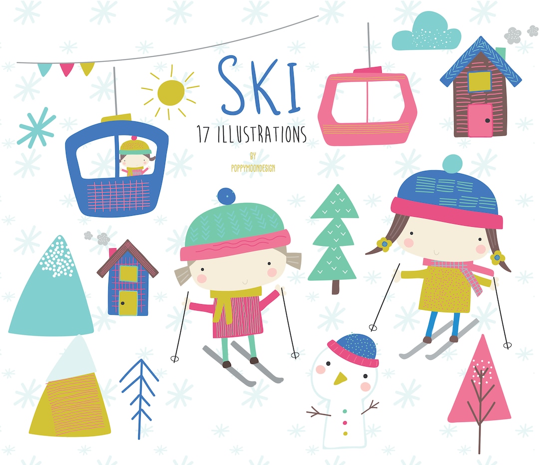 Ski, Girl Skiers, Winter , Printable Digital Clipart Set - Etsy