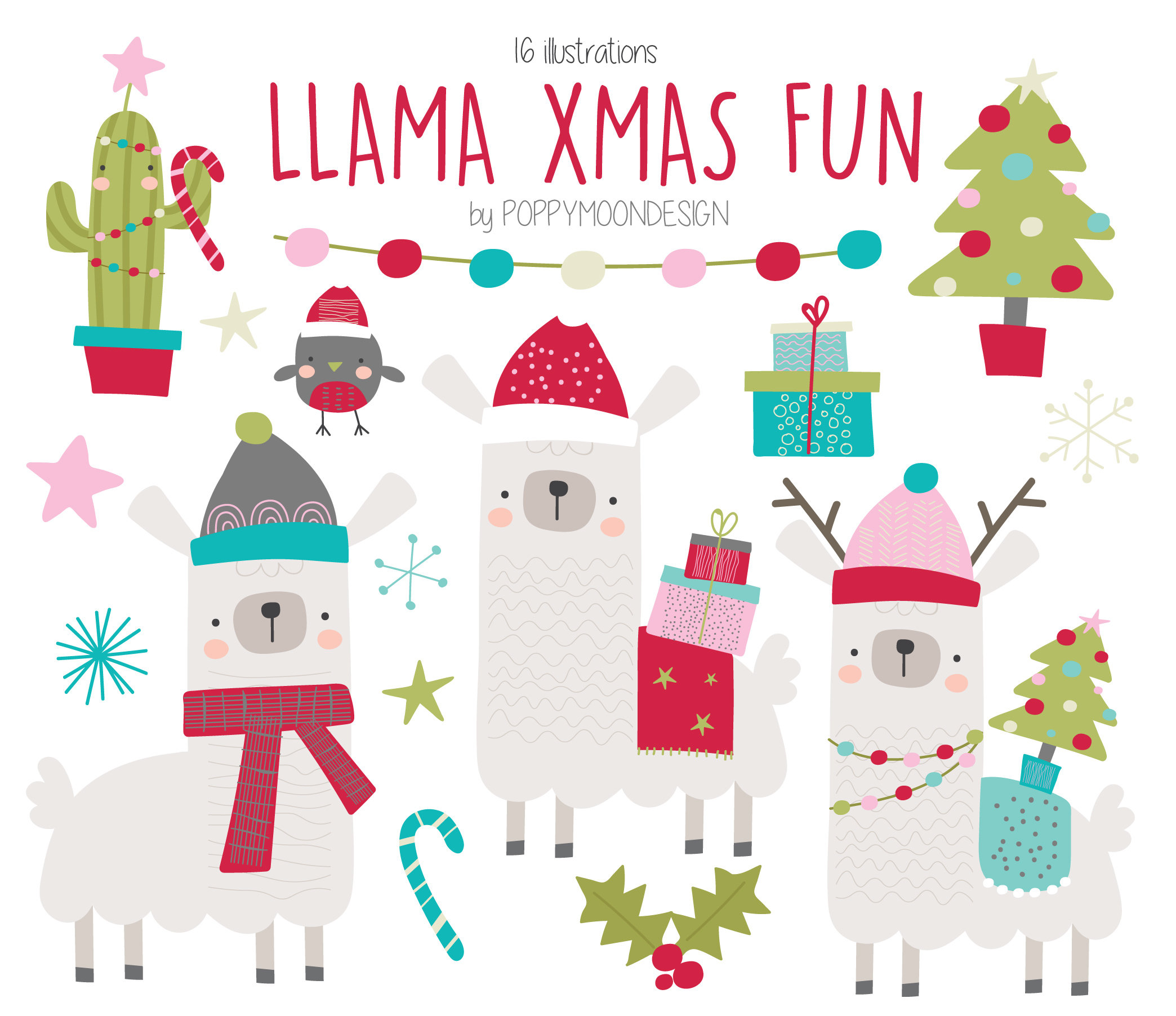 Xmas Llama Fun Llamas Printable Digital Clipart Set - Etsy UK