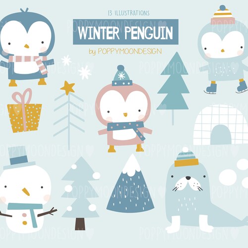 Winter Forest Printable Digital Clipart Set - Etsy