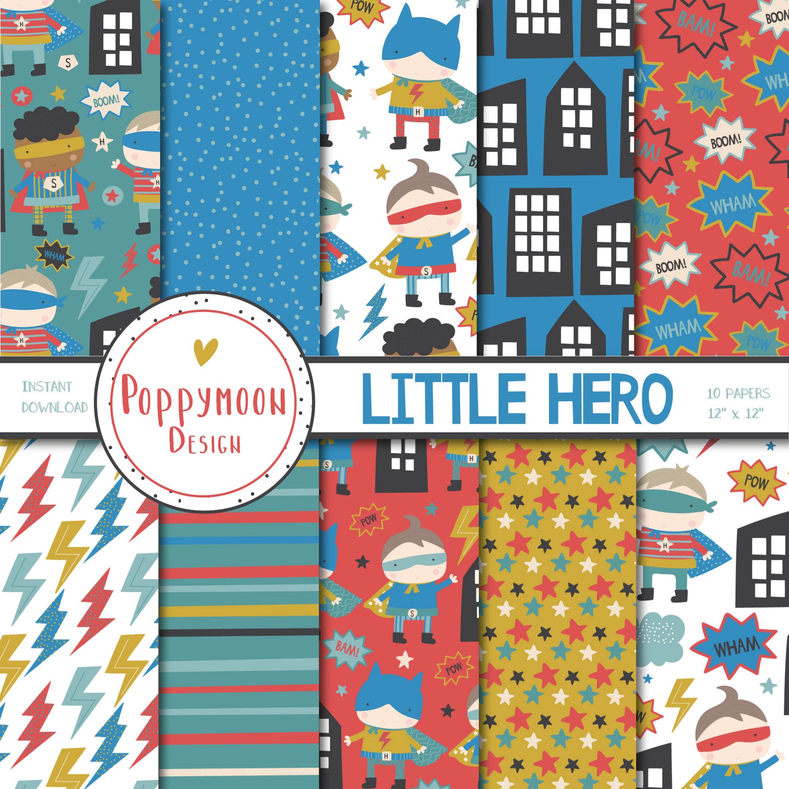 Little Hero, Superheros, Boys, Printable Digital Paper Pack - Etsy UK