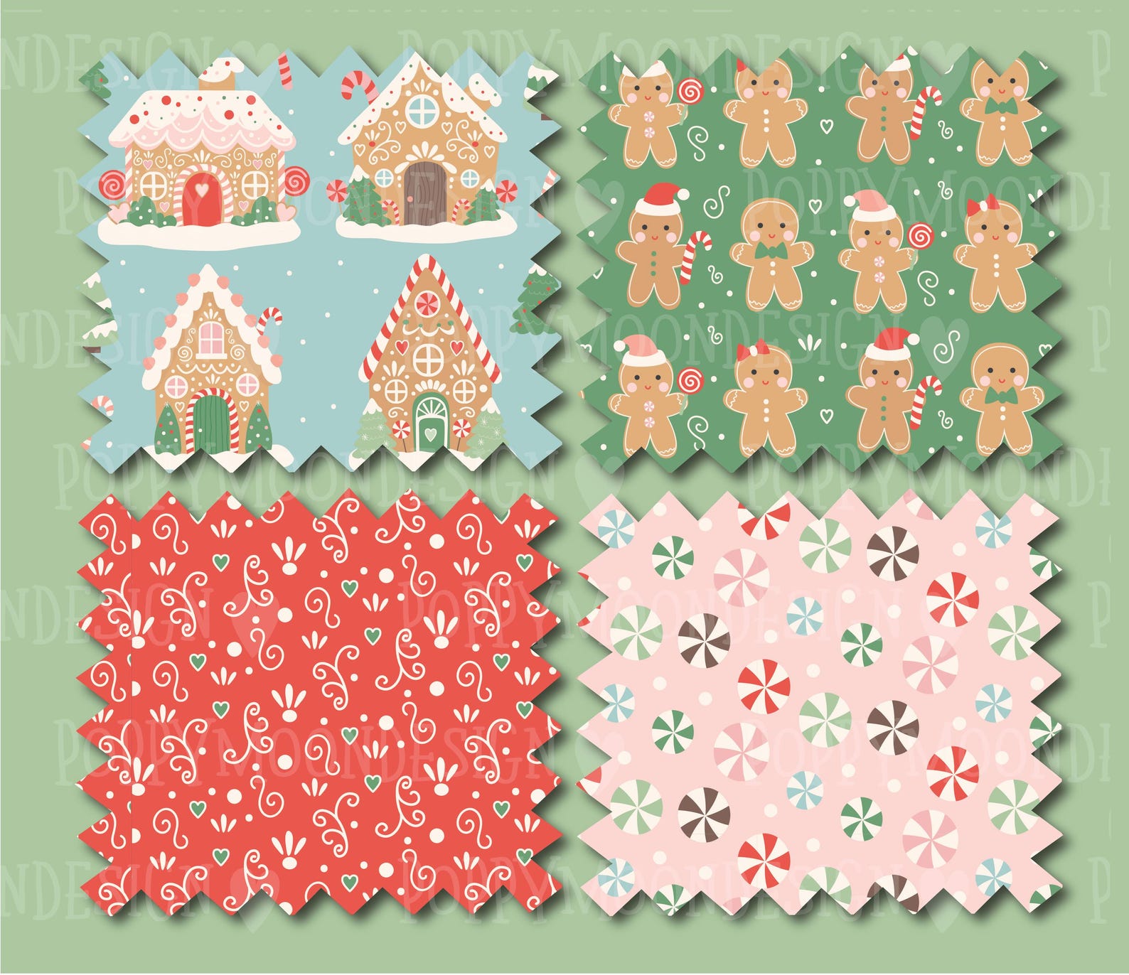 Sweet Holiday Digital Paper Set - Gingerbread, Trees and Candy - Etsy