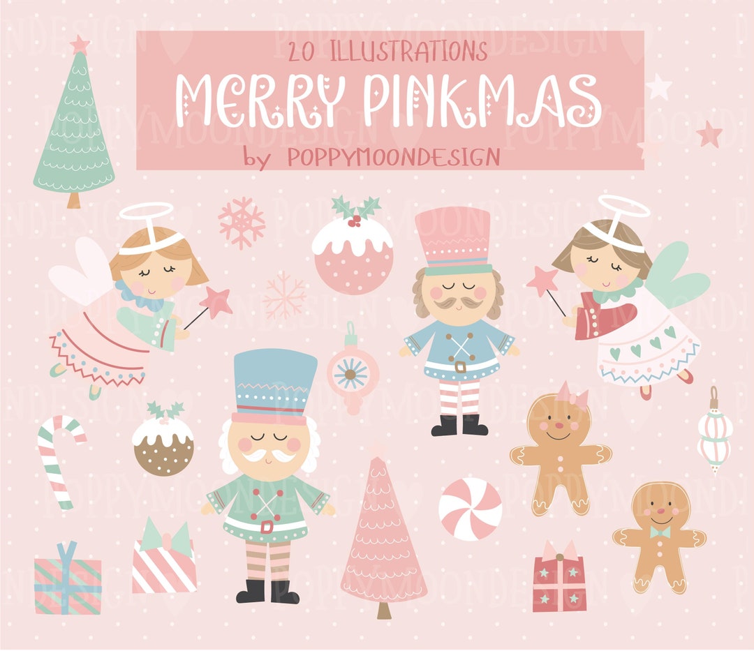 Holiday Cheer: Cute Pink Themed Clipart Set for Christmas - Etsy