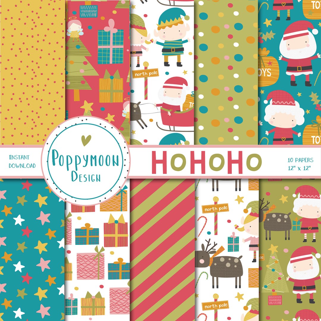 Hohoho Festive Patterns, Christmas, Digital Paper Pack, Scrapbook Paper ...