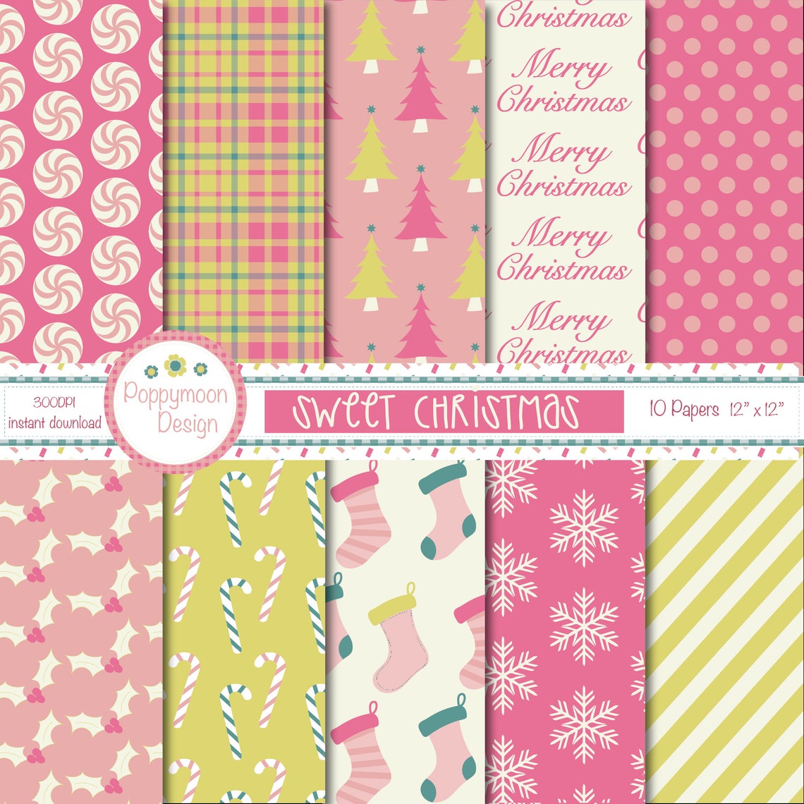 Sweet Christmas Printable Digital Paper Pack - Etsy