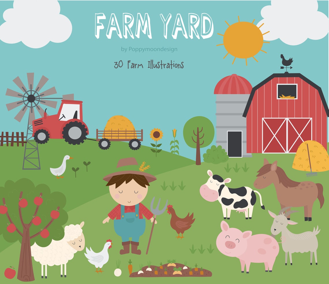 Farm Yard Animals Tractor Digital Clip Art Set - Etsy UK