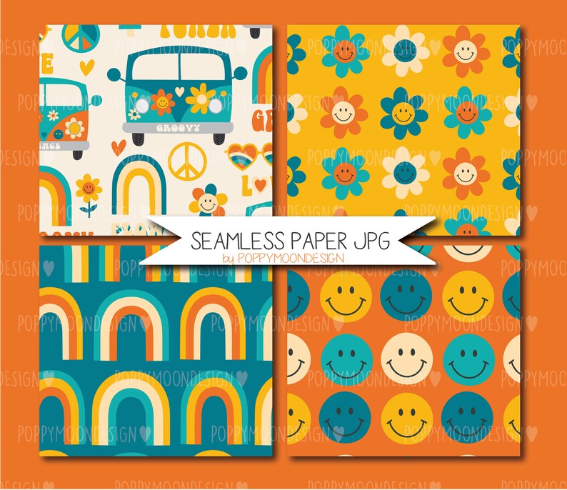 Stay Groovy, Retro,flower Power, Printable Seamless Digital Paper Pack ...