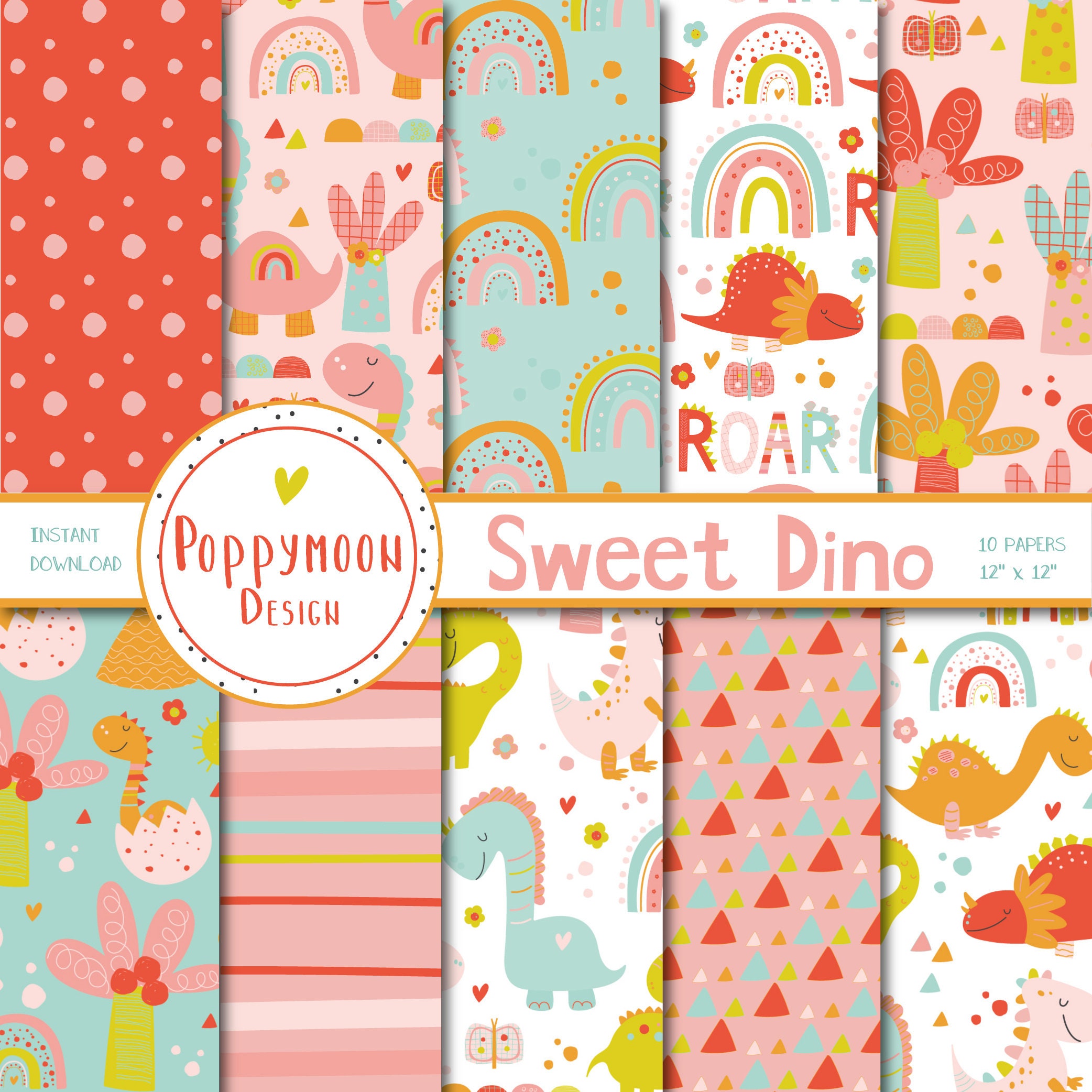Sweet Dino Dinosaurs Printable Digital Paper Pack - Etsy
