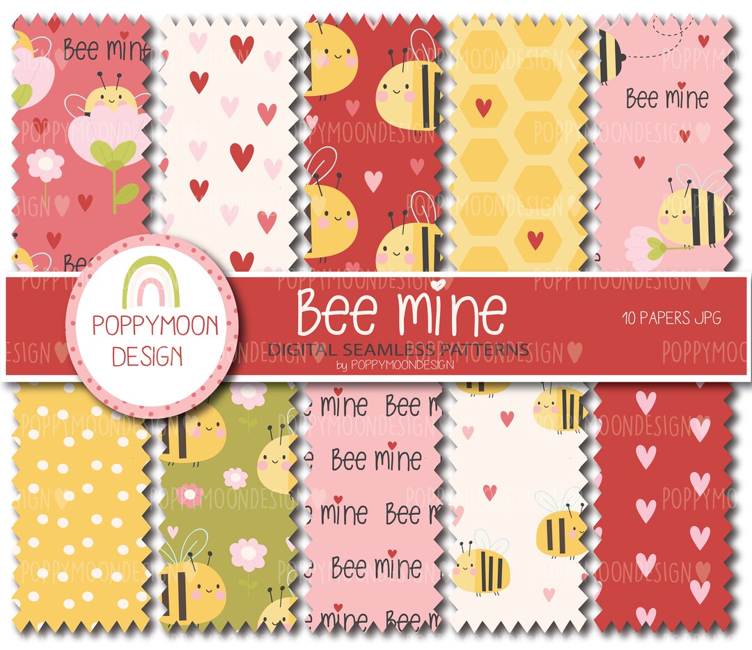 Bee Mine, Valentines, Love, Marriage, Printable Seamless Digital Paper ...