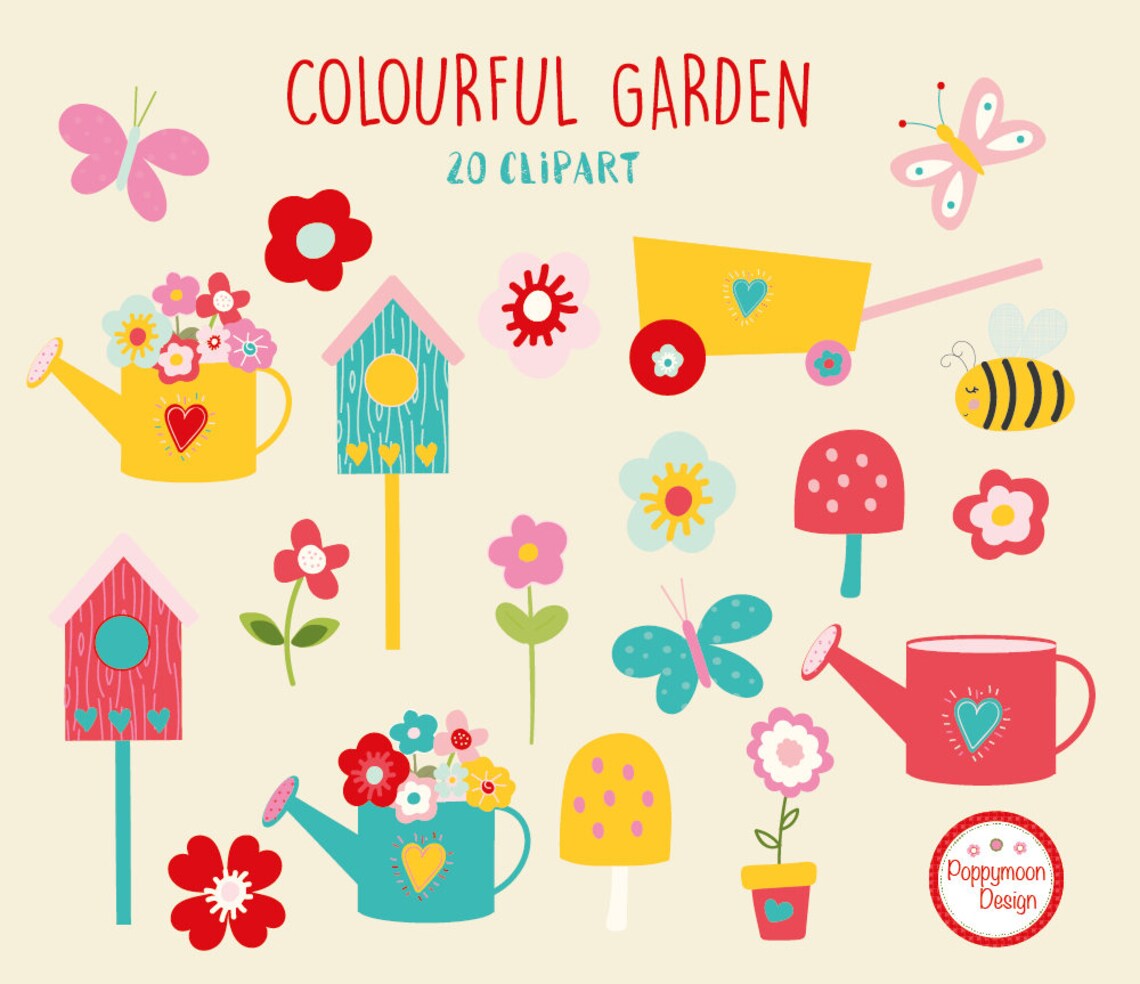 Colourful Garden Spring Digital Printable Clipart | Etsy