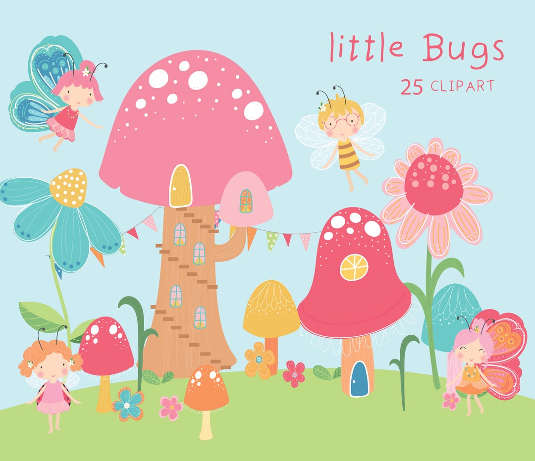 Little Bugs, Garden Butterflies, Ladybug and Bumble Bee, Digital Clip ...