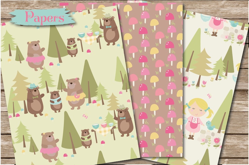 Goldilocks & 3 Bears, Printable Digital Paper Pack - Etsy
