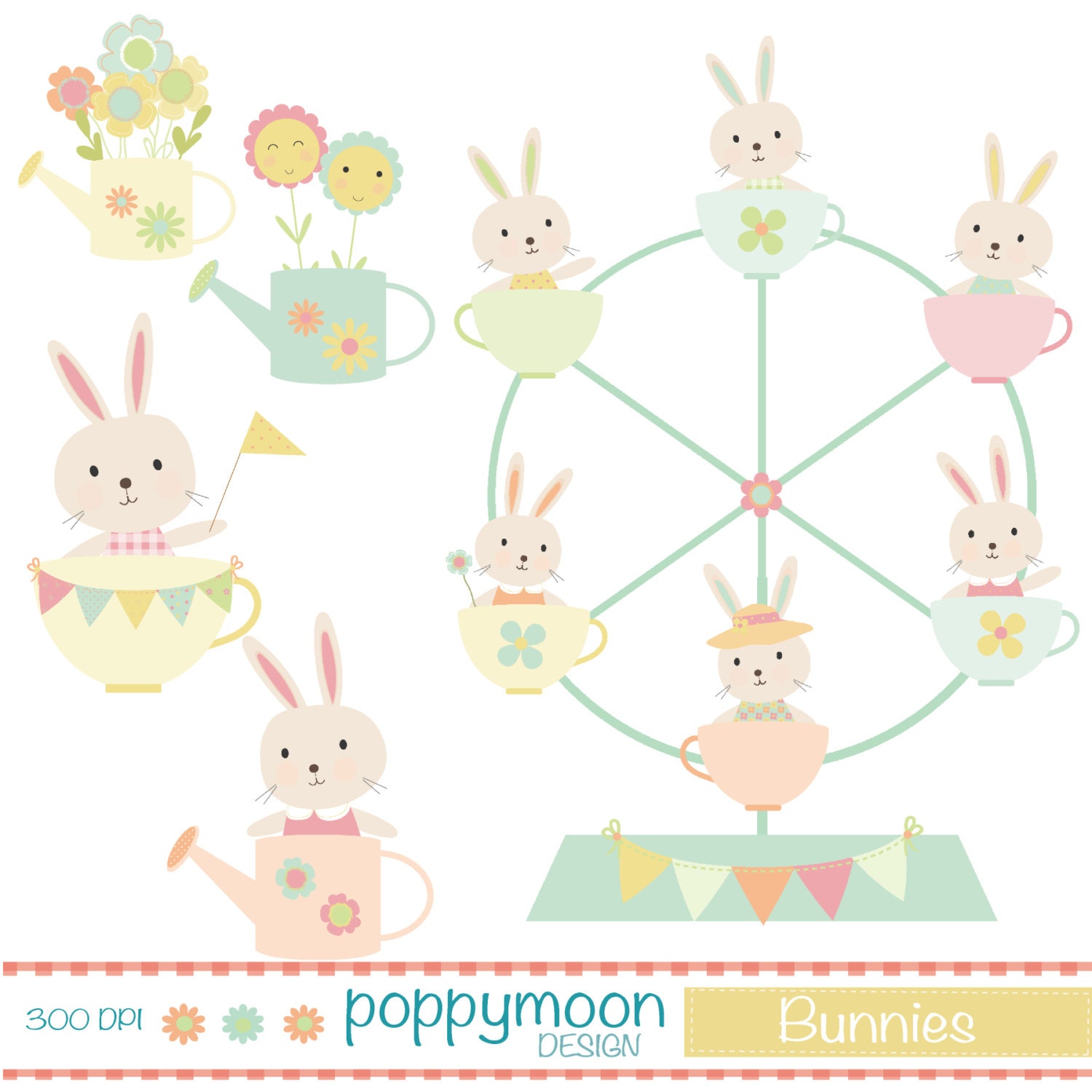 Bumper Pack of Easter Themed Bunnies Digital Clipart Set - Etsy
