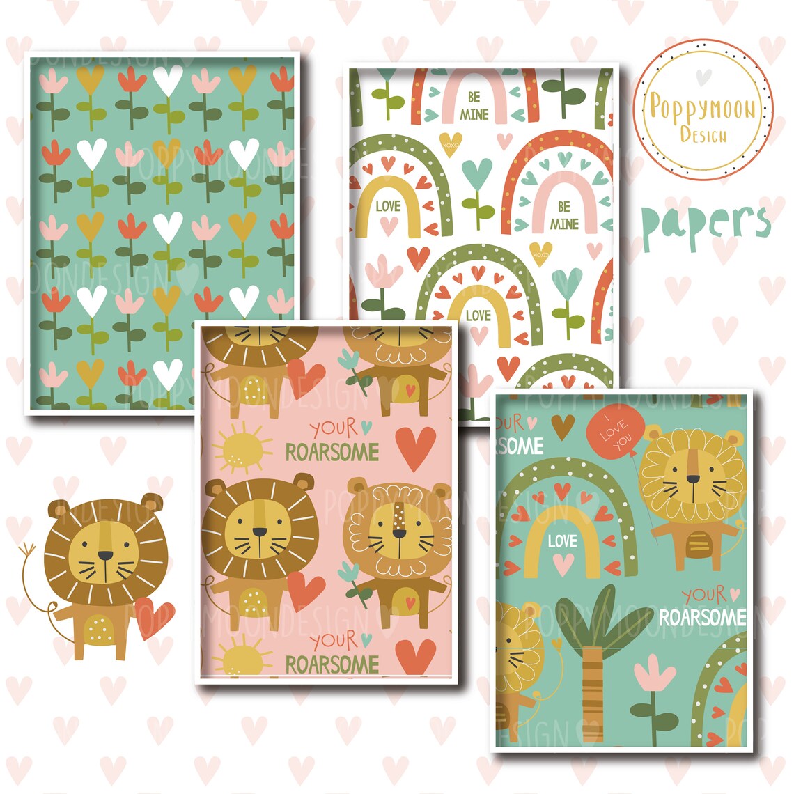 Lion Hearts, Love, Printable Digital Paper Pack - Etsy