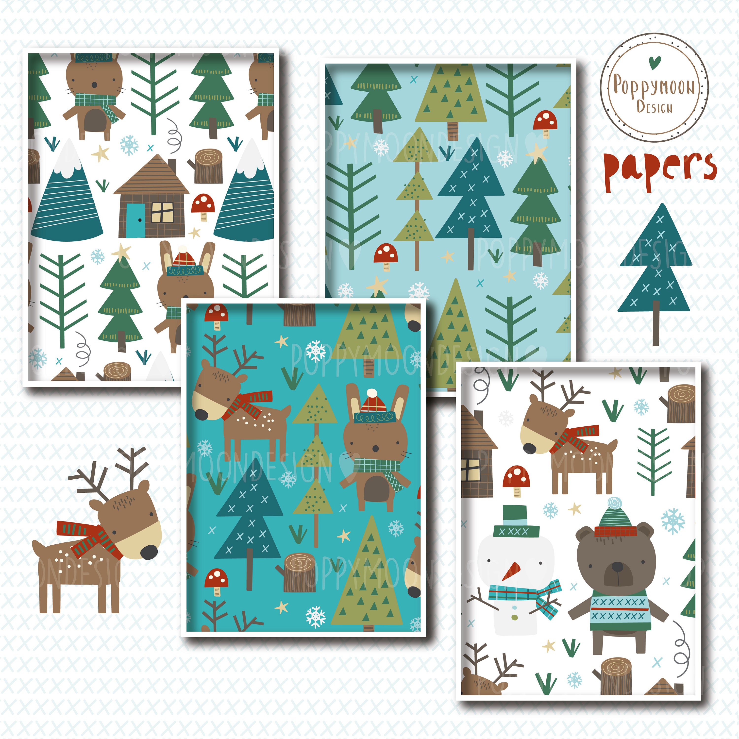 Winter Woods, Winter Patterns, Printable Digital Paper Pack - Etsy