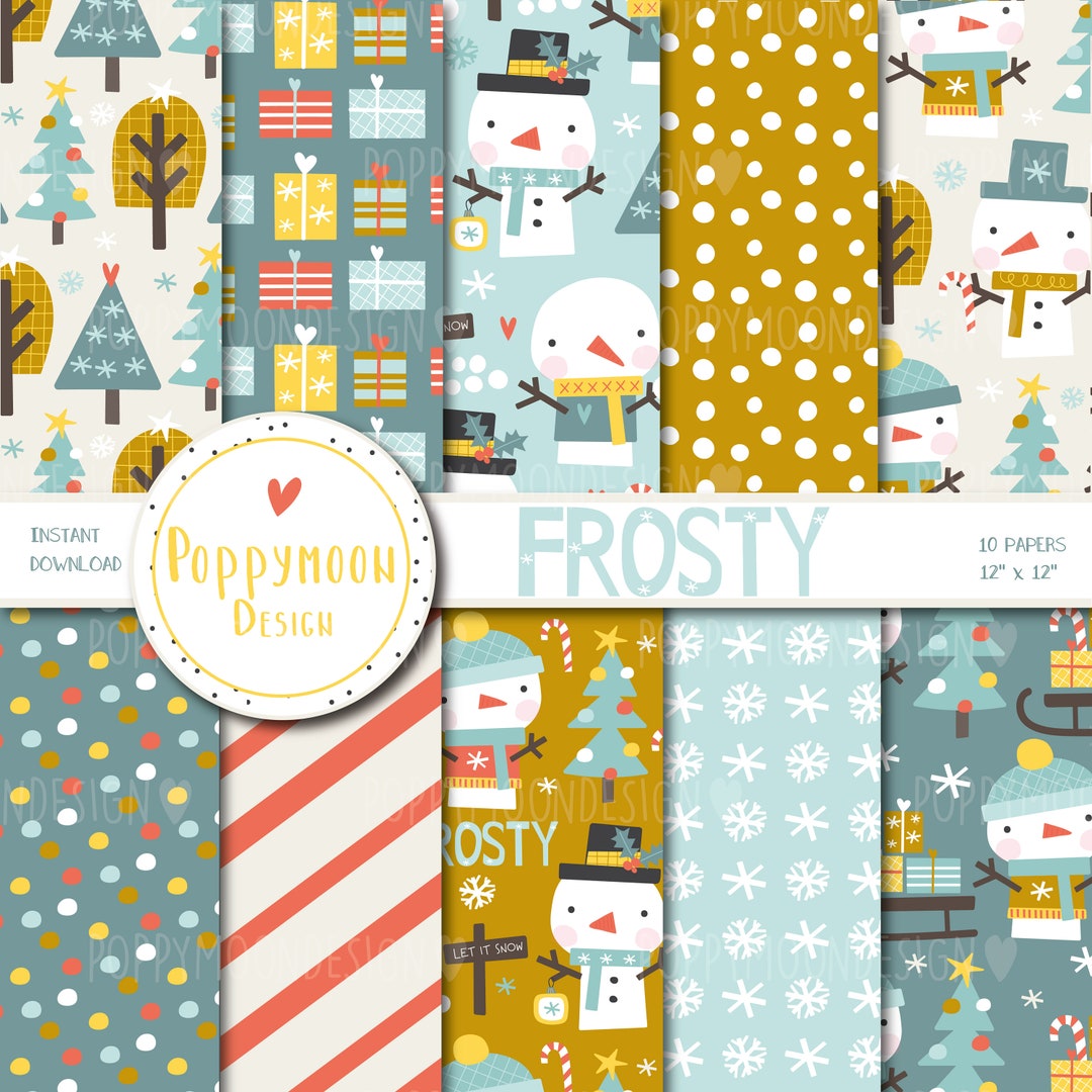 Frosty, Snowmen Paper Set, Christmas, Festive, Printable Digital Paper ...