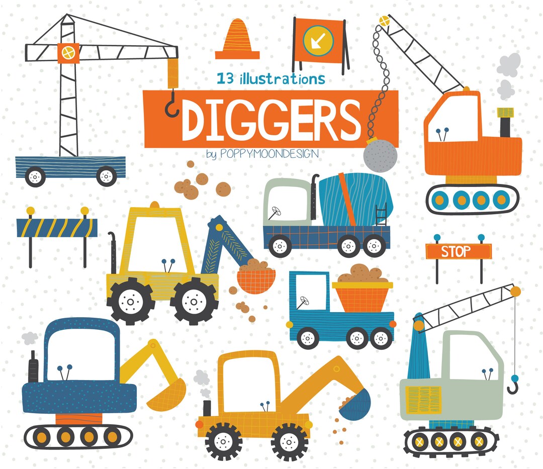 Diggers, Construction, Digital Clip Art Set - Etsy