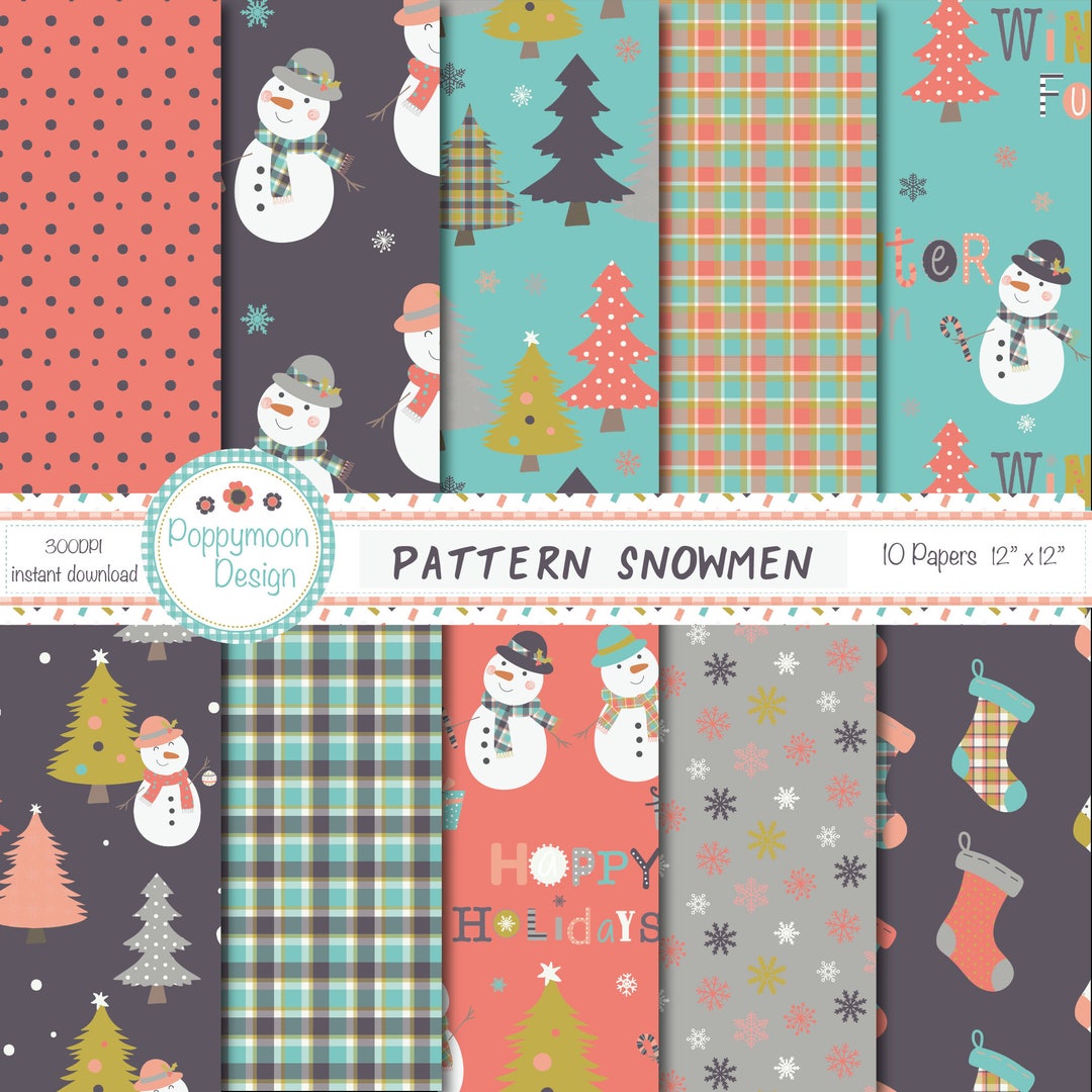 Pattern Snowmen, Christmas Trees , Printable Digital Paper Pack - Etsy