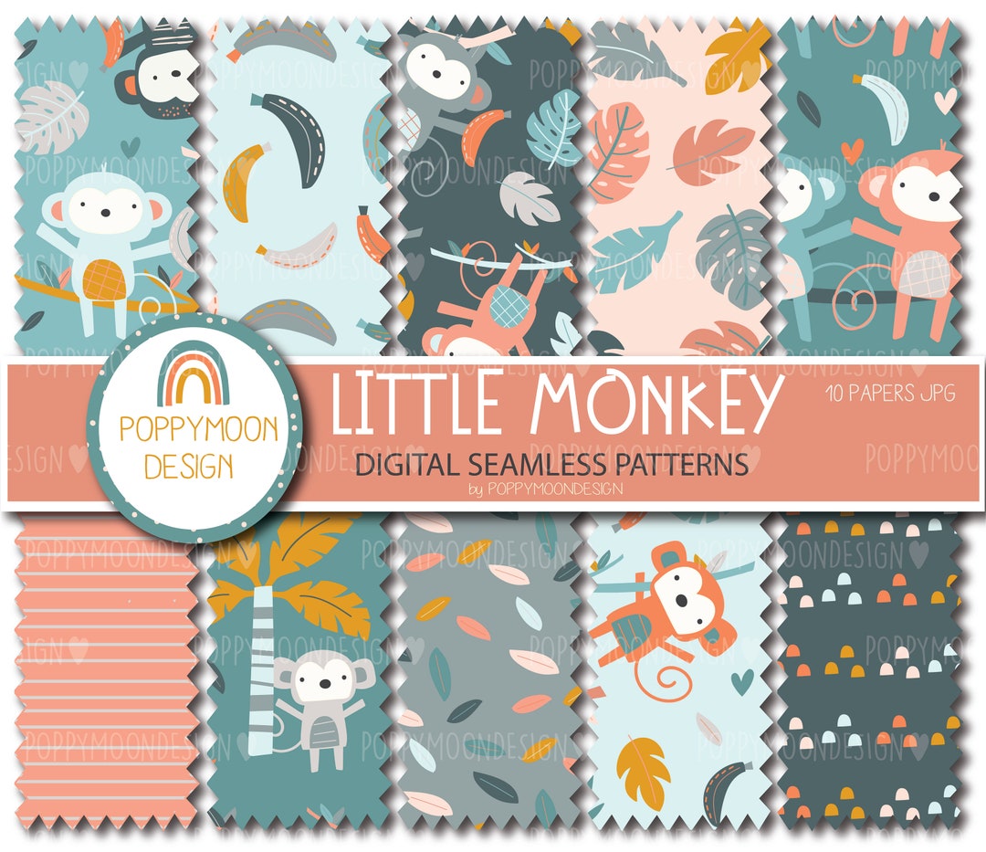 Little Monkey Jungle Monkey Printable Seamless Digital Paper - Etsy