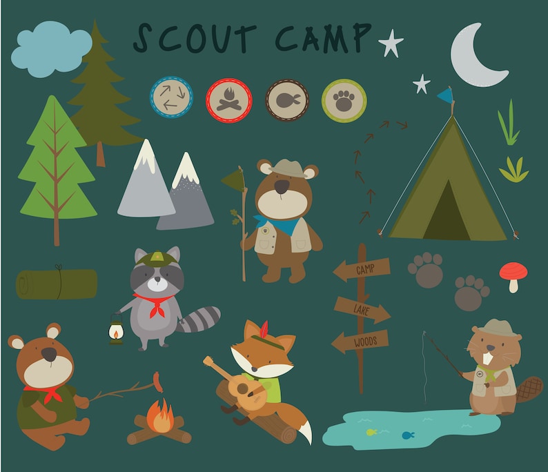Scout Camp, Woodland Animals, Scouts, Printable Digital Clipart Set ...