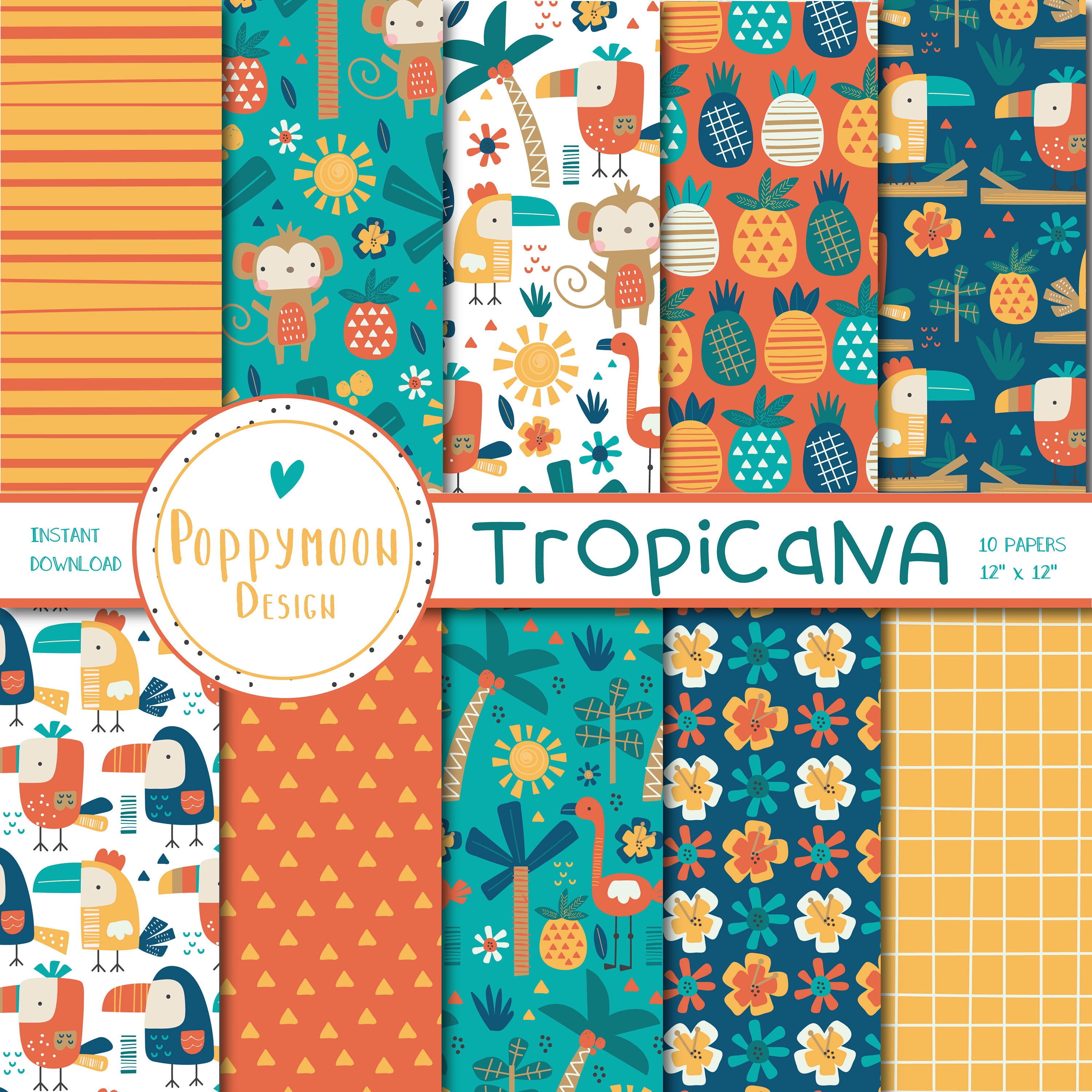 Tropicana Tropical Summer Digital Paper Pack Scrapbook - Etsy