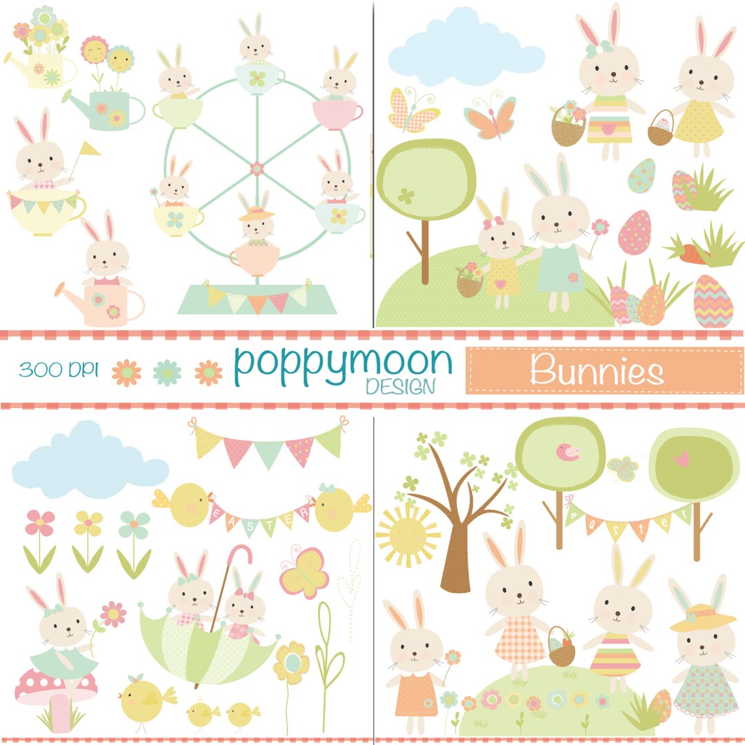 Bumper Pack of Easter Themed Bunnies, Digital Clipart Set - Etsy
