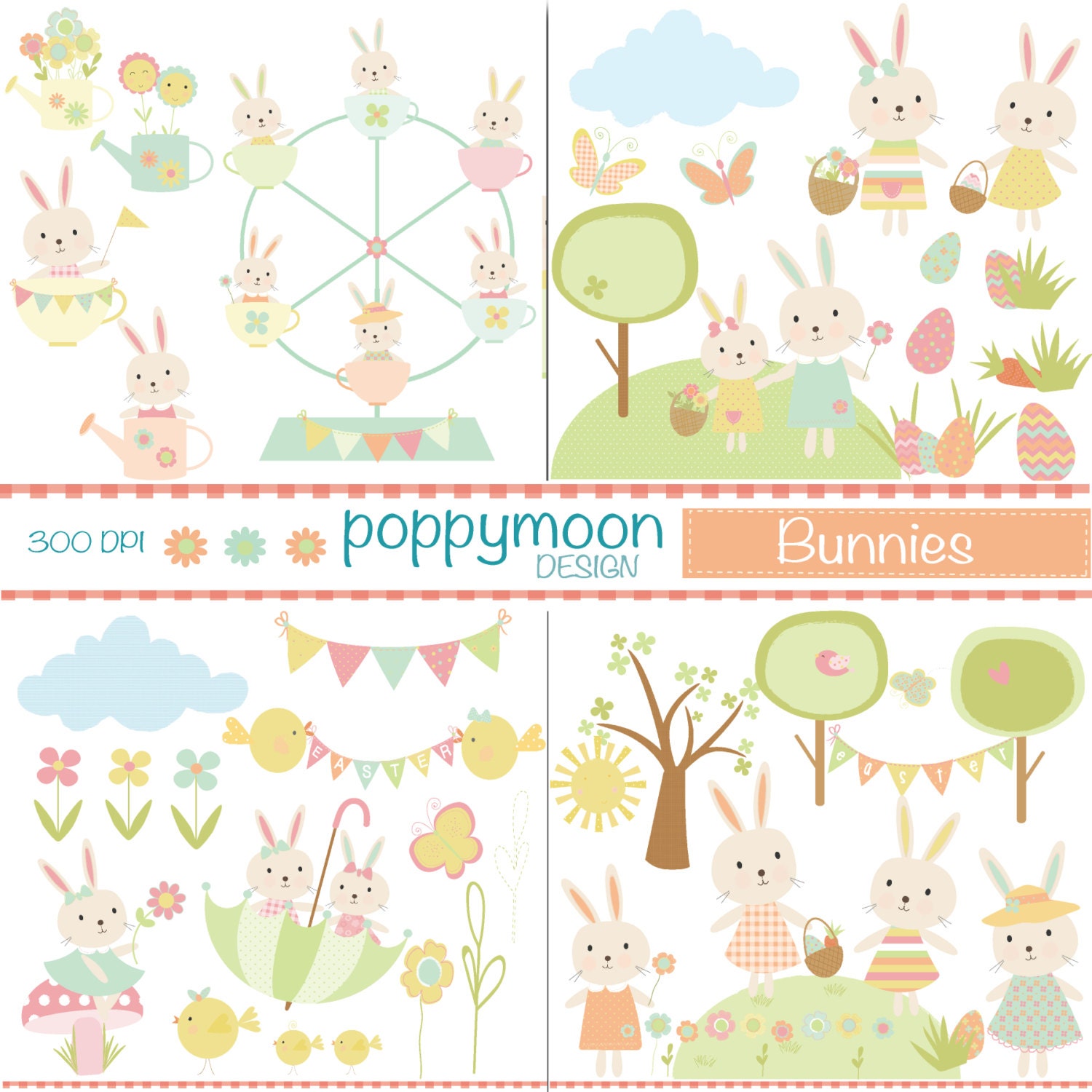 Bumper Pack of Easter Themed Bunnies Digital Clipart Set - Etsy