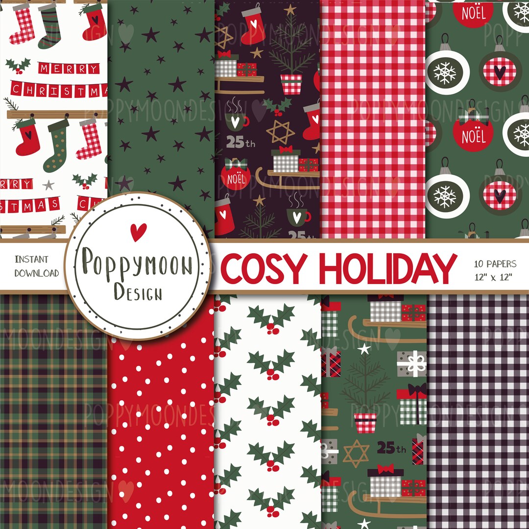 Cosy Holiday Paper Set, Christmas, Festive, Printable Digital Paper ...