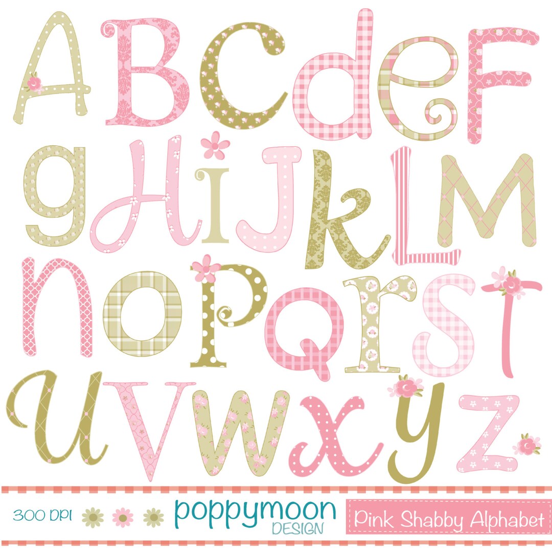 Pink Shabby Chic Style Alphabet, Printable Digital Clipart Set - Etsy